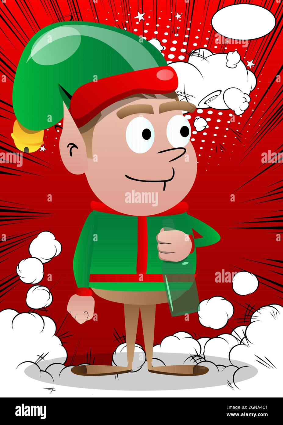 Christmas Elf holding a bottle. Vector cartoon character illustration ...