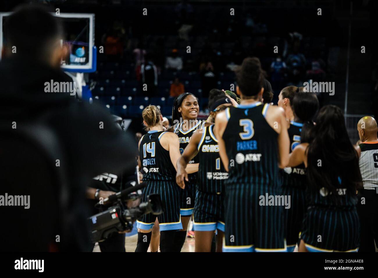 Chicago, United States. 23rd Sep, 2021. Chicago Sky players celebrate ...