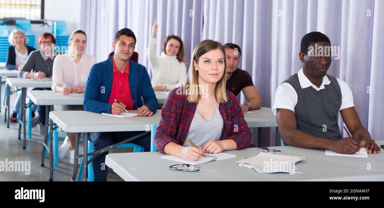 Adult students on training session Stock Photo - Alamy