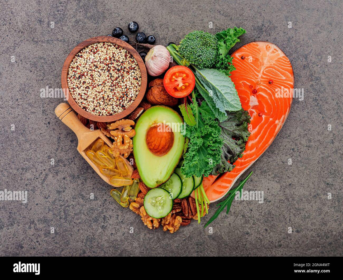 Heart shape of ketogenic low carbs diet concept. Ingredients for ...