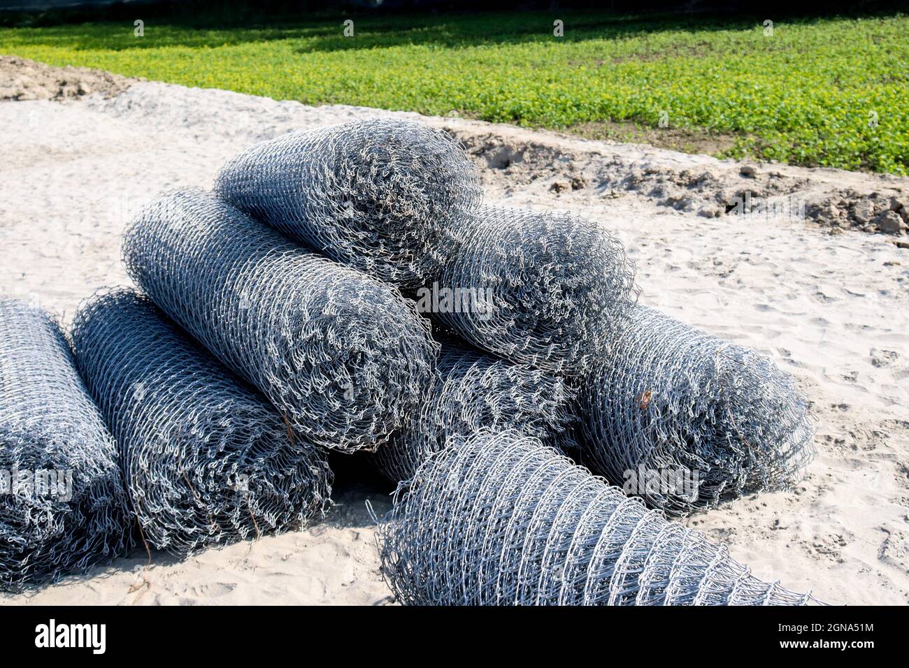 iron made wire net stock on field for protection Stock Photo - Alamy