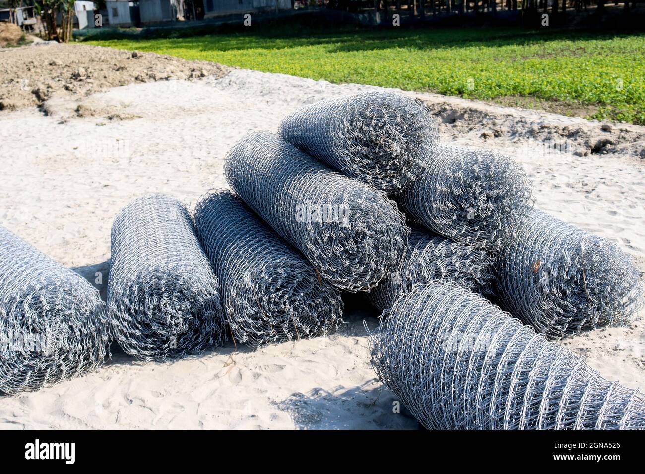 iron made wire net stock on field for protection Stock Photo - Alamy