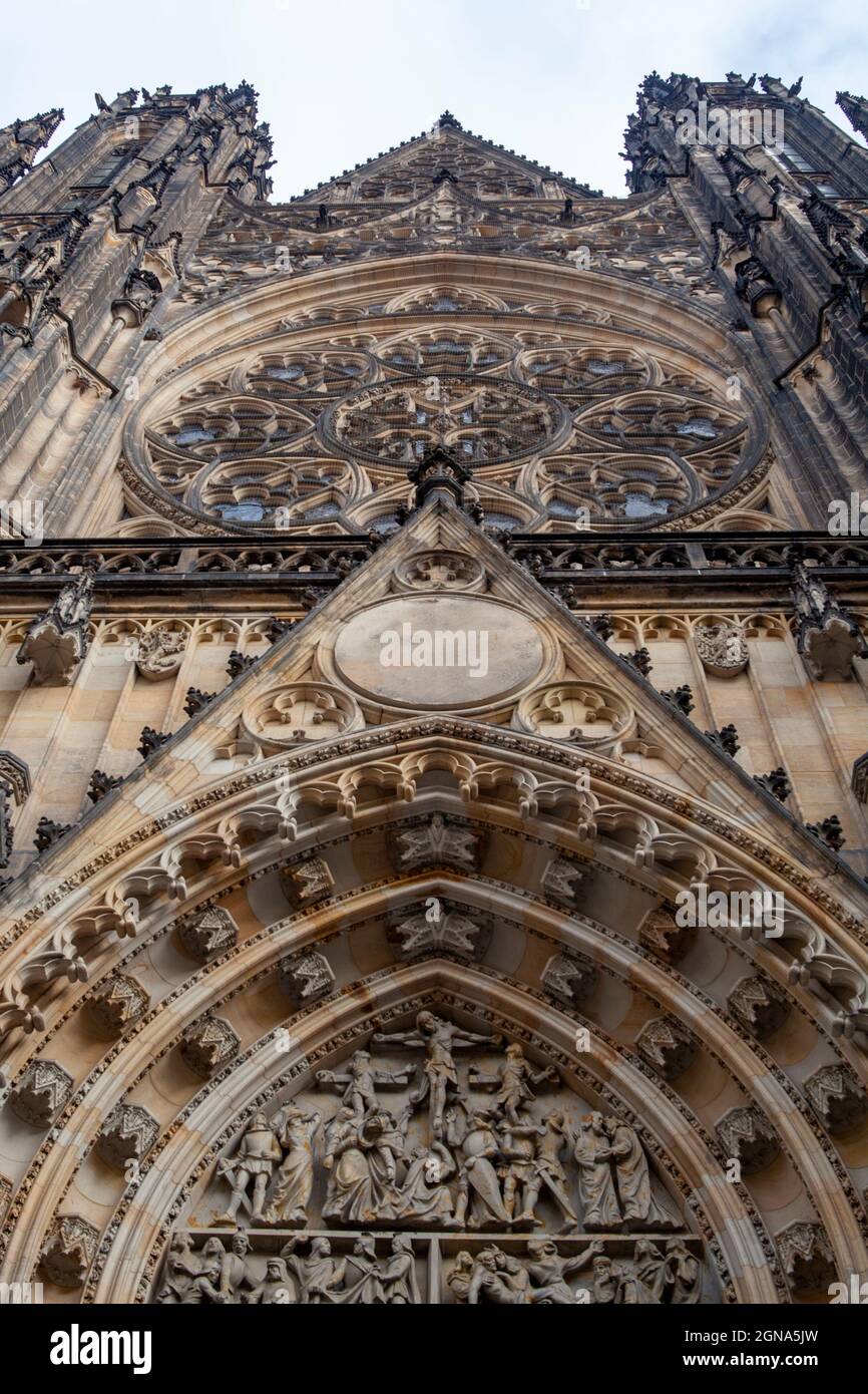 outside of Prague Cathedral facade gothic architecture, Czech Republic ...