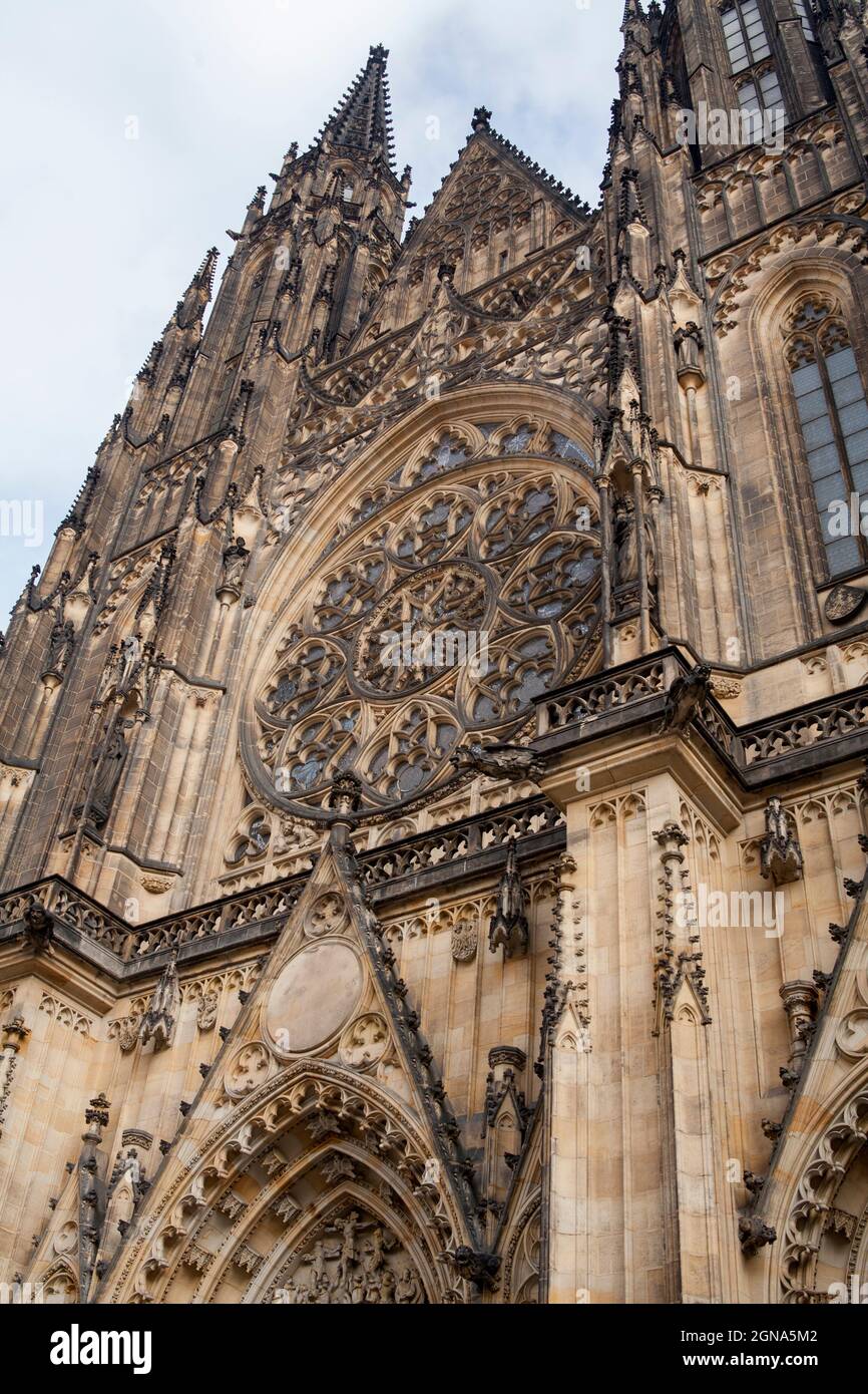 outside of Prague Cathedral facade gothic architecture, Czech Republic ...
