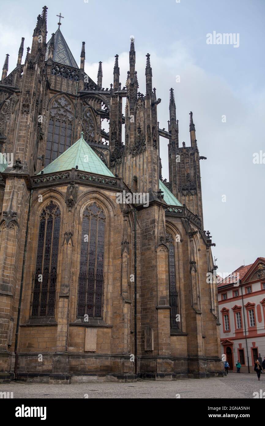 outside of Prague Cathedral facade gothic architecture, Czech Republic ...