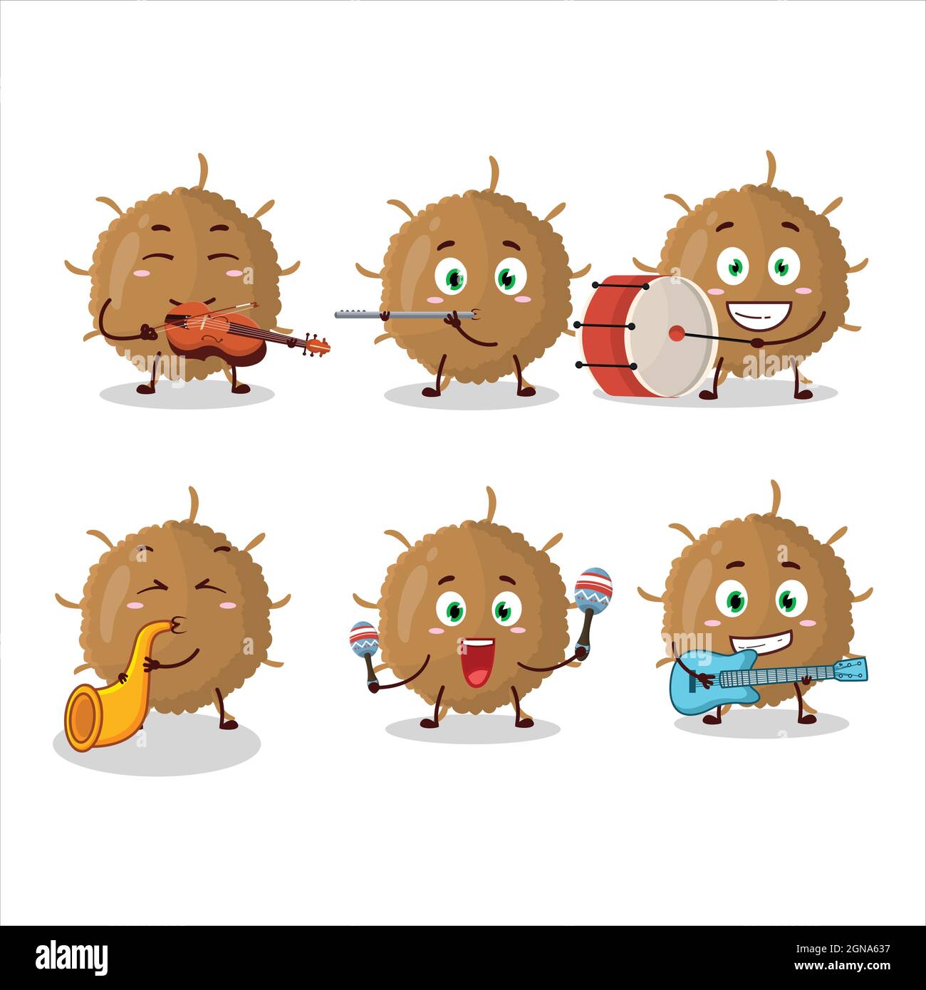 Cartoon character of beta coronavirus playing some musical instruments ...