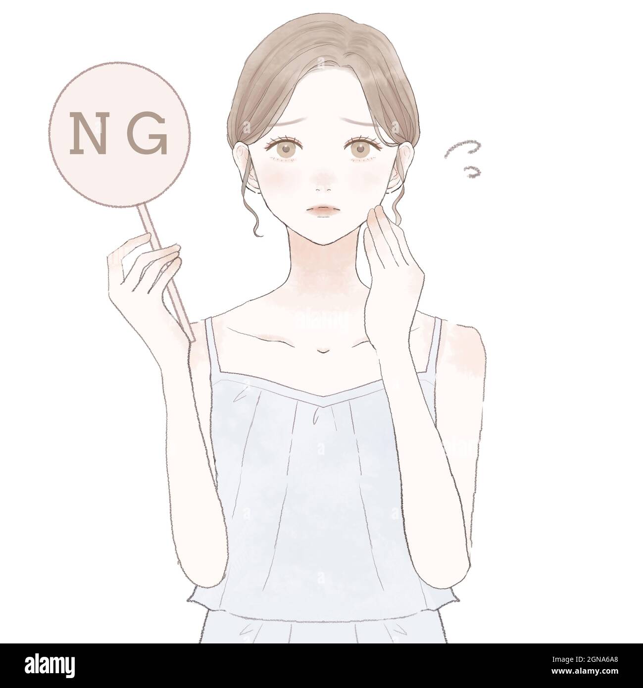 Woman holding up NG sign. On white background Stock Photo - Alamy