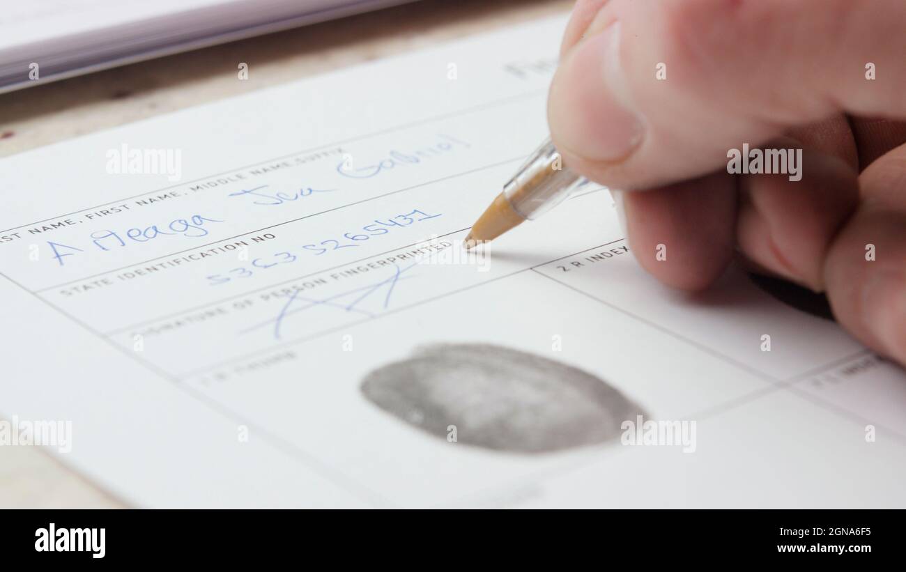 filling form macro fingerprint registration finger print form paperwork ...