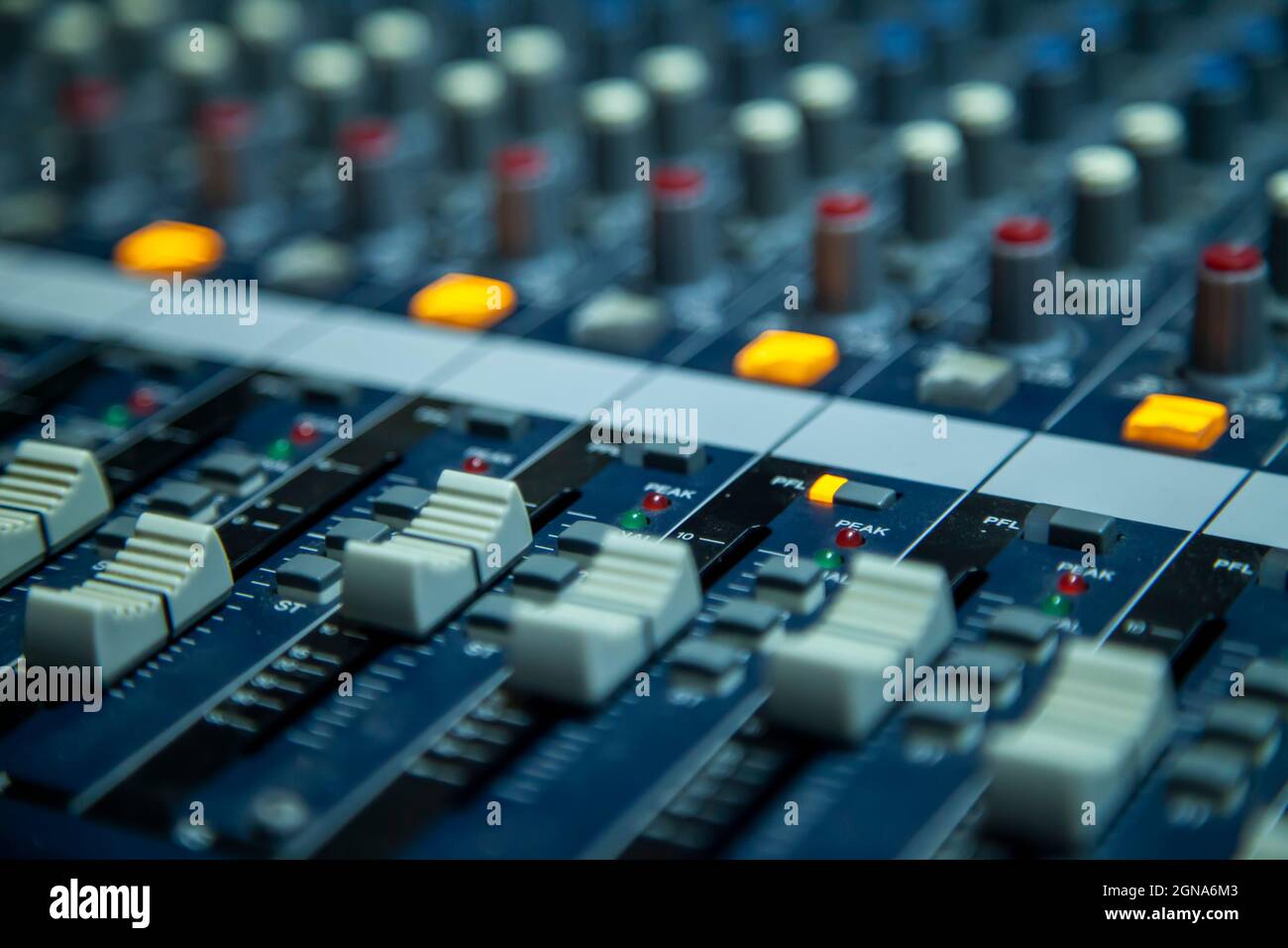 close up of audio console recording studio equalizer radio audio Stock ...