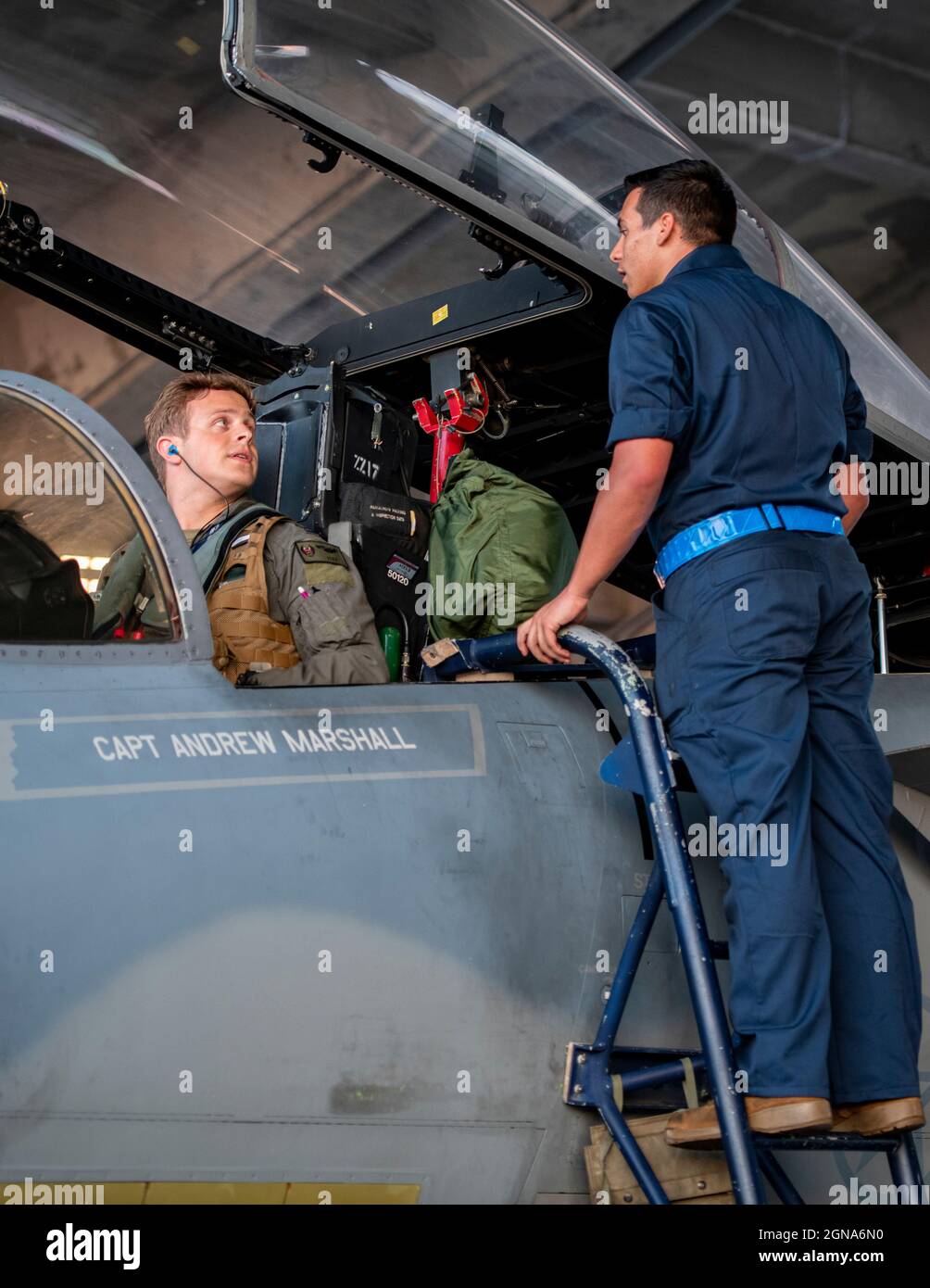 A pilot assigned to the 44th Fighter Squadron and a maintainer from the ...