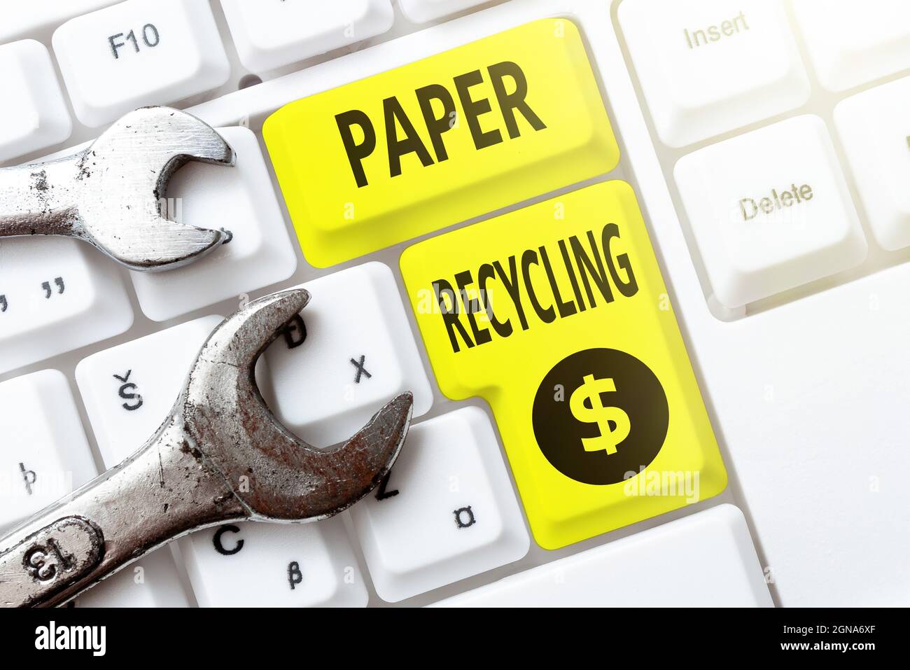 Text caption presenting Paper Recycling. Business overview Using the ...