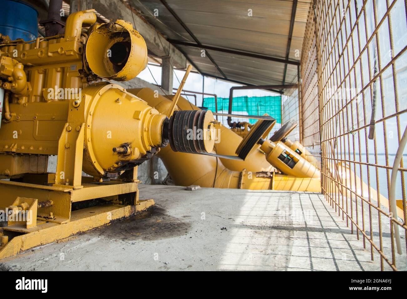 water pumping machinery yellow technology pumps big water Stock Photo ...
