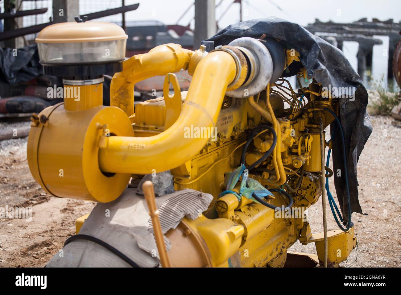 water pumping machinery yellow technology pumps big water Stock Photo ...