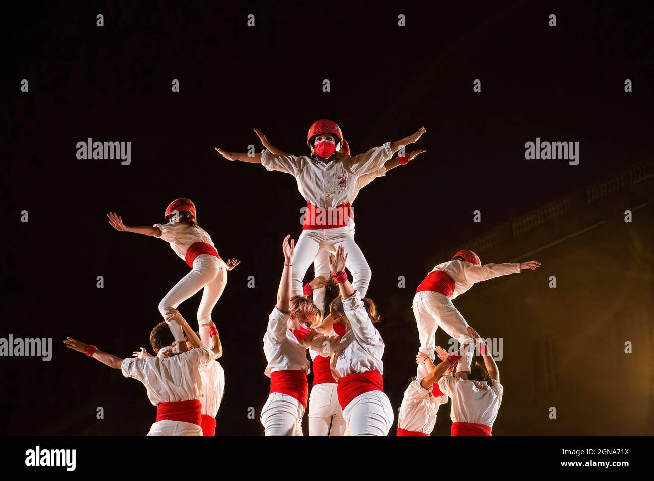 Castells perform during the festival. The Touch Home of the main festival in Barcelona, La Merce ...