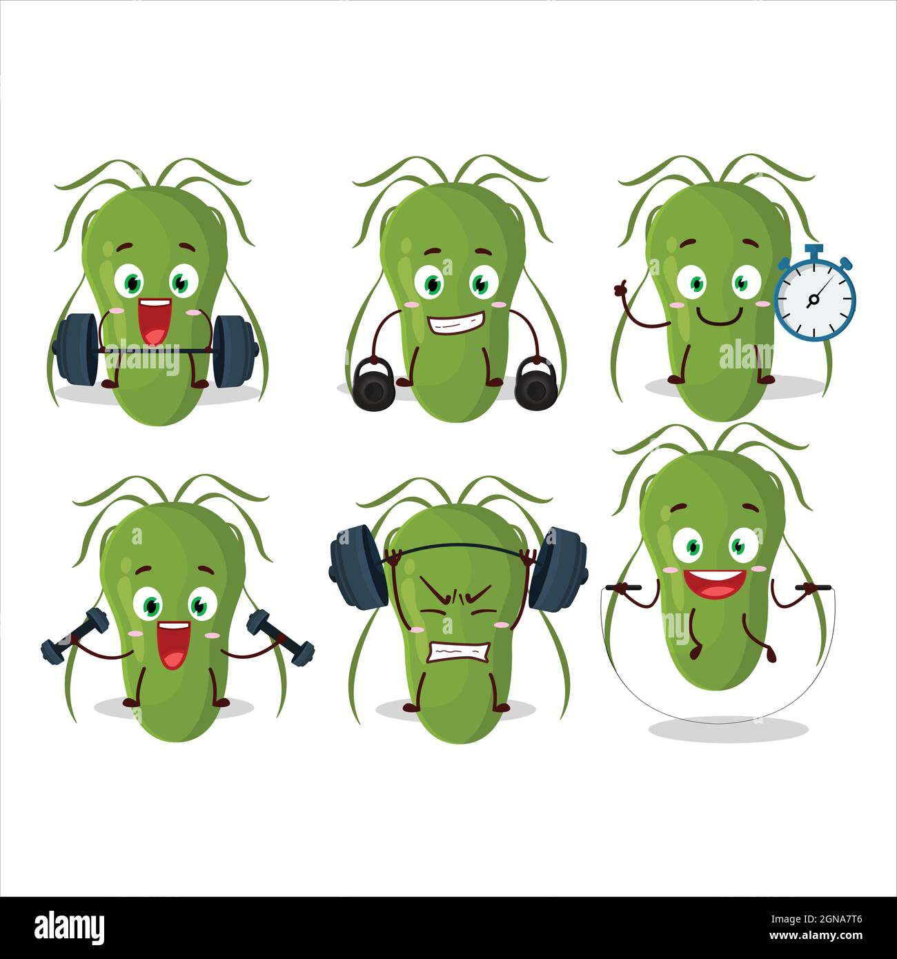 A healthy contagious cartoon style trying some tools on Fitness center ...