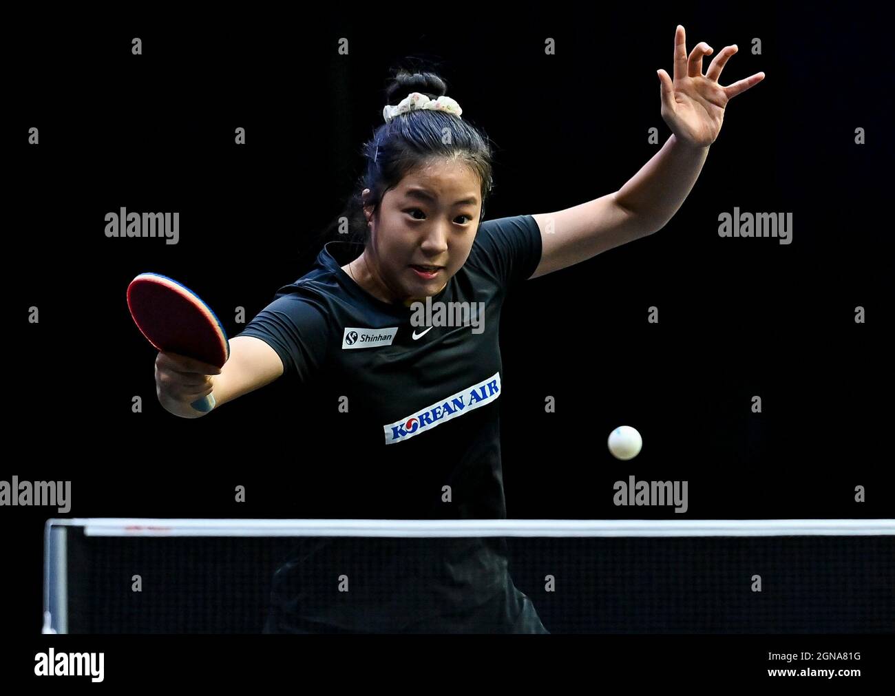 Doha, Qatar. 23rd Sep, 2021. Shin Yubin of of South Korea competes ...