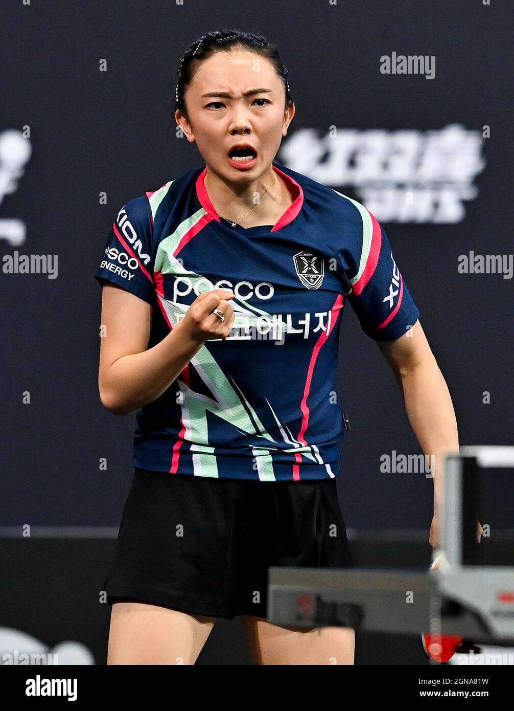 Doha, Qatar. 23rd Sep, 2021. Jeon Jihee of South Korea reacts during ...