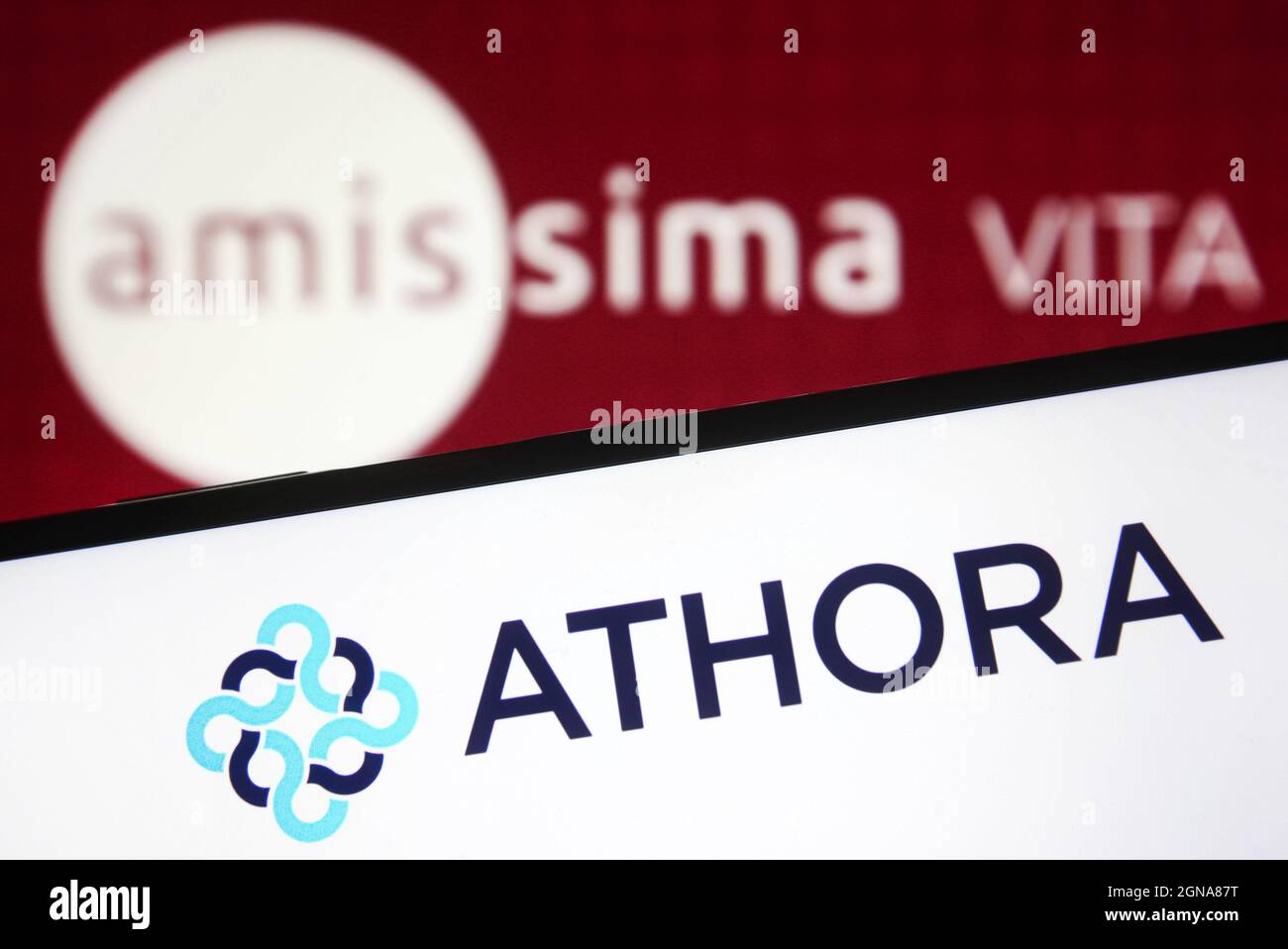 In this photo illustration an Athora Holding Ltd. logo is seen on a ...