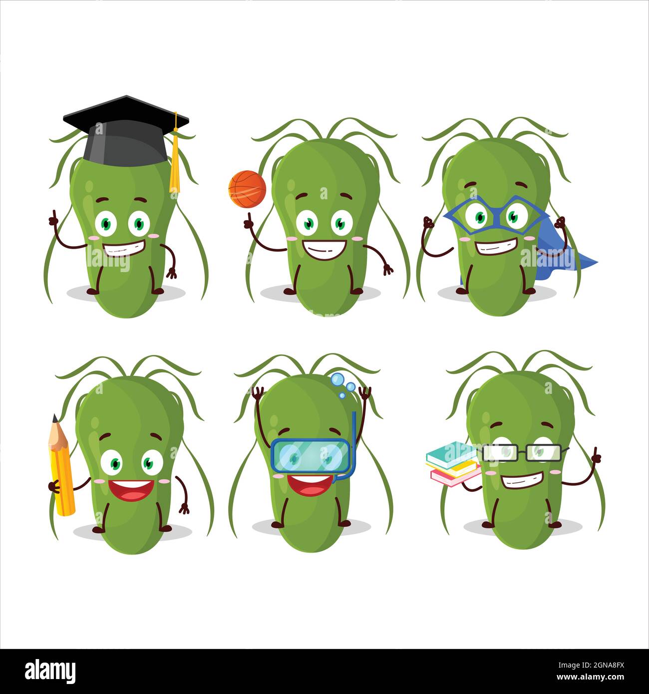 School student of contagious cartoon character with various expressions ...