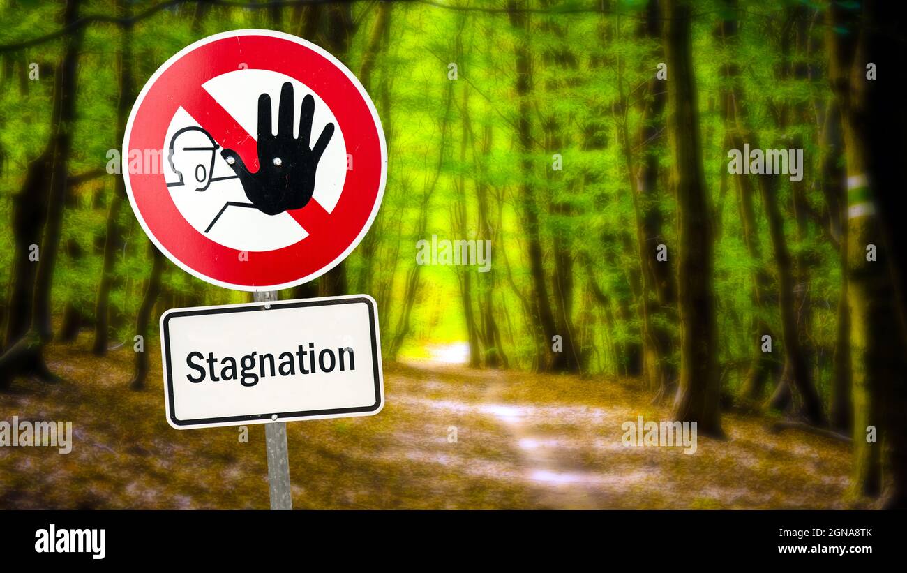 Street sign innovation versus stagnation hi-res stock photography and ...