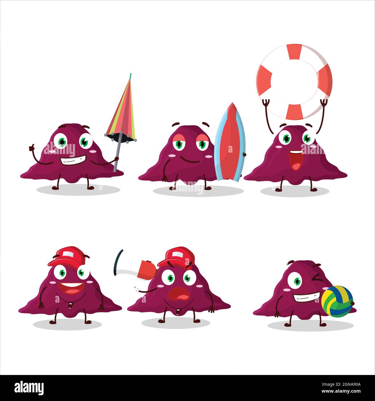Happy Face delta covirus cartoon character playing on a beach. Vector ...