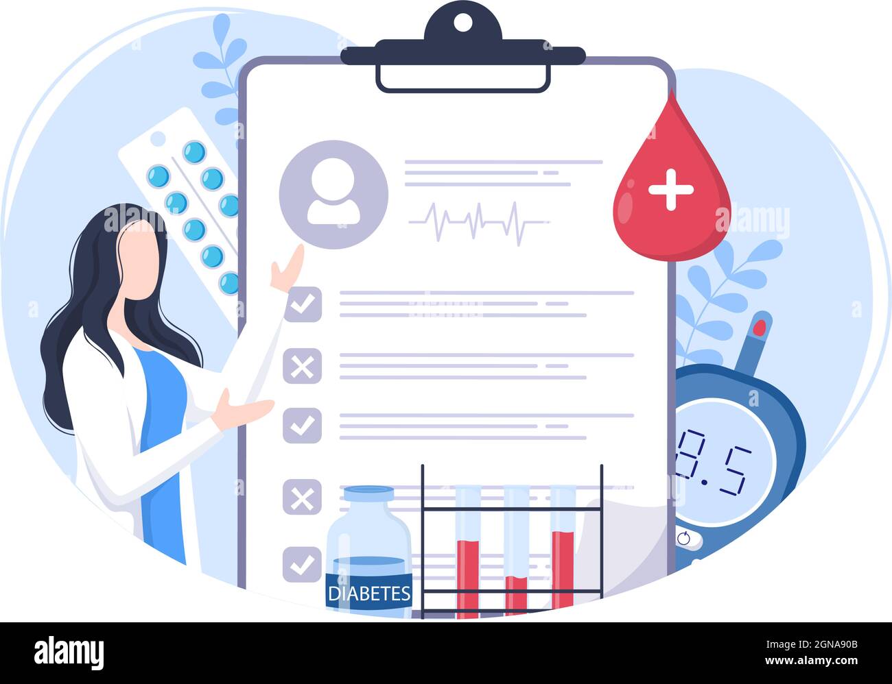 Diabetes Testing with Blood Glucose Meter, Exam Results, Tubes, Syringe ...