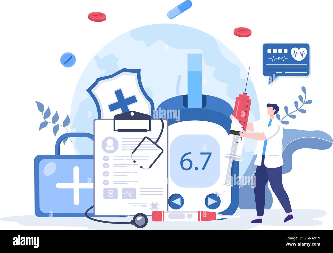 Diabetes Testing with Blood Glucose Meter, Exam Results, Tubes, Syringe ...