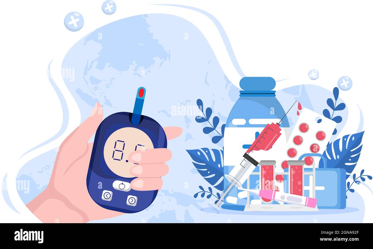 Diabetes Testing with Blood Glucose Meter, Exam Results, Tubes, Syringe ...