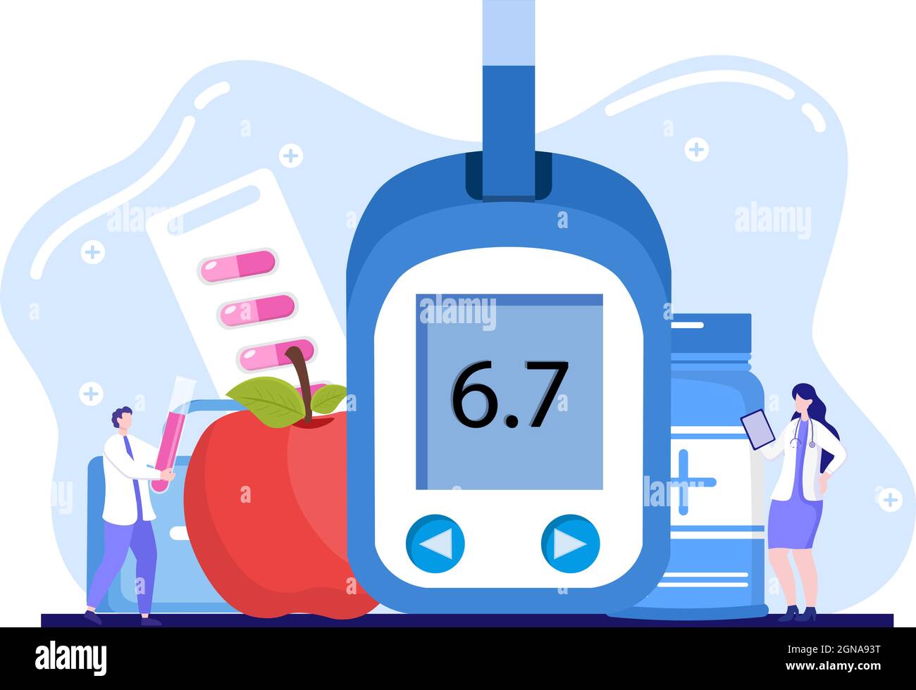Diabetes Testing with Blood Glucose Meter, Exam Results, Tubes, Syringe ...