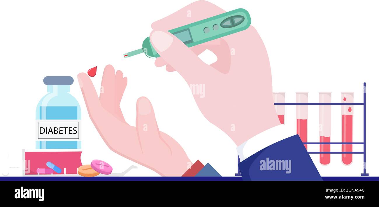 Diabetes Testing with Blood Glucose Meter, Exam Results, Tubes, Syringe ...