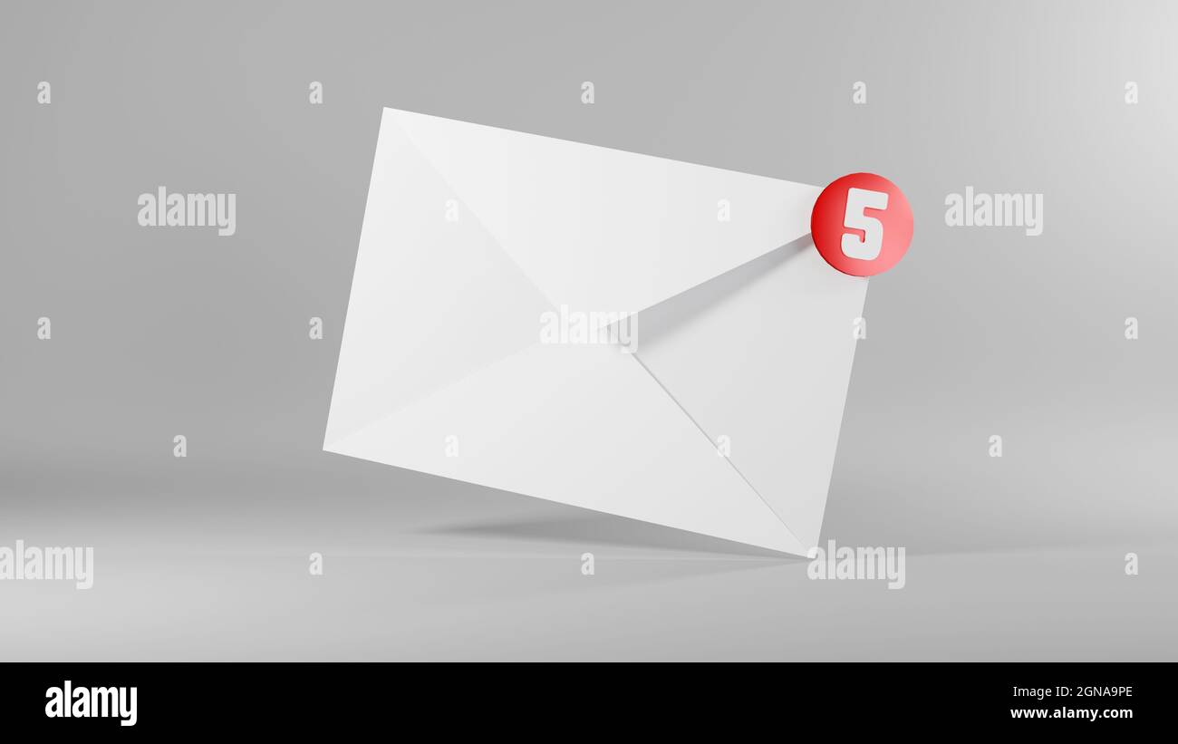 Envelope 3D E-mail icon and five messages notification, New incoming ...