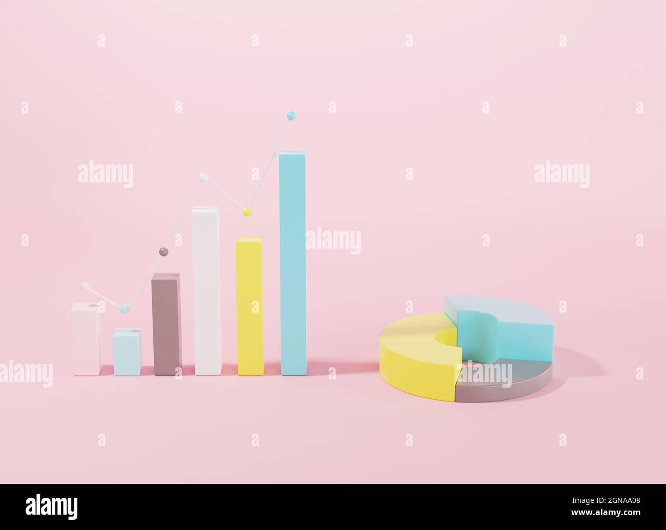 Bar and donut chart graph growth diagram Infographics elements on pink ...