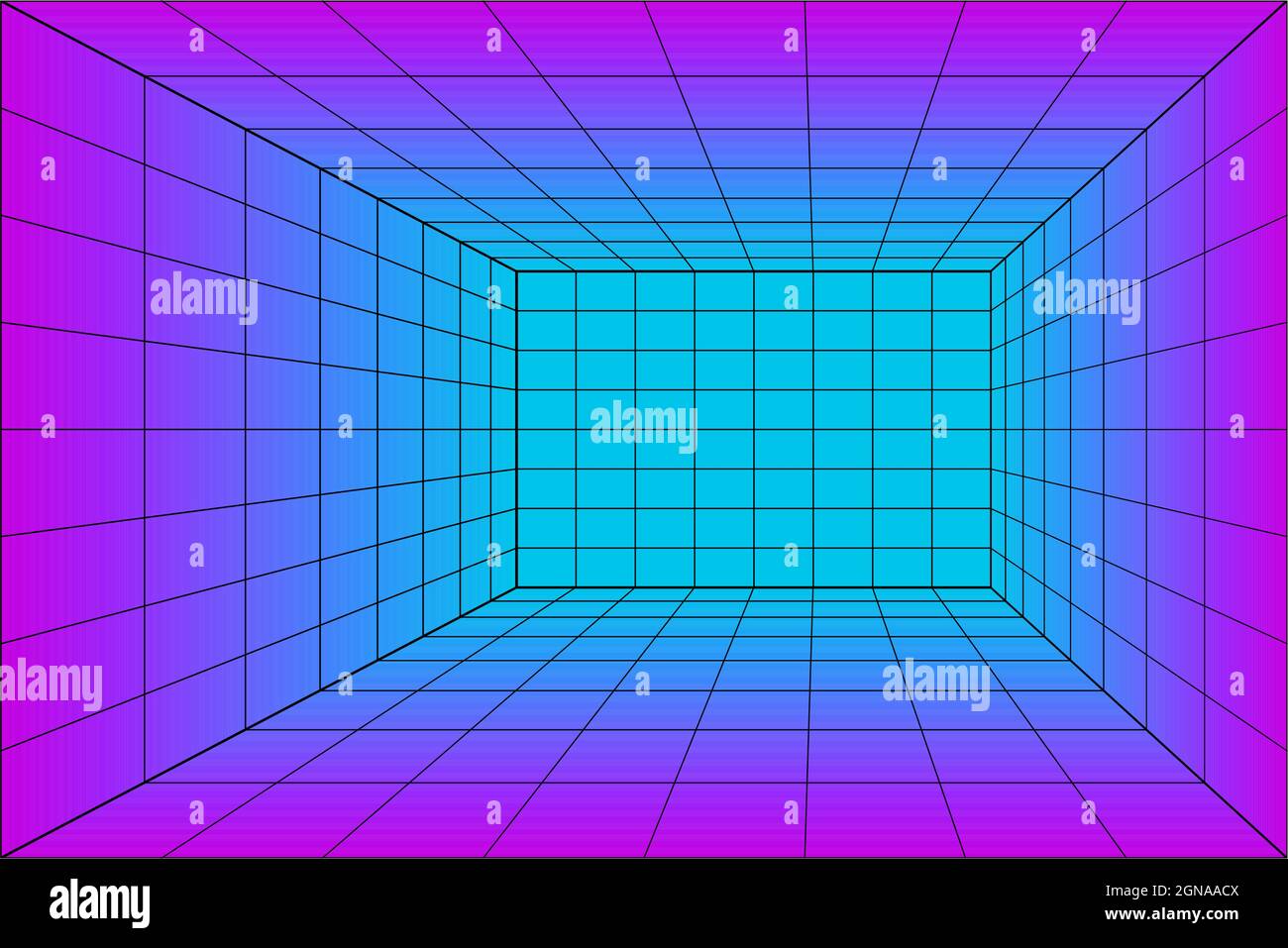 3d Grid perspective laser room in technology style. Virtual reality ...