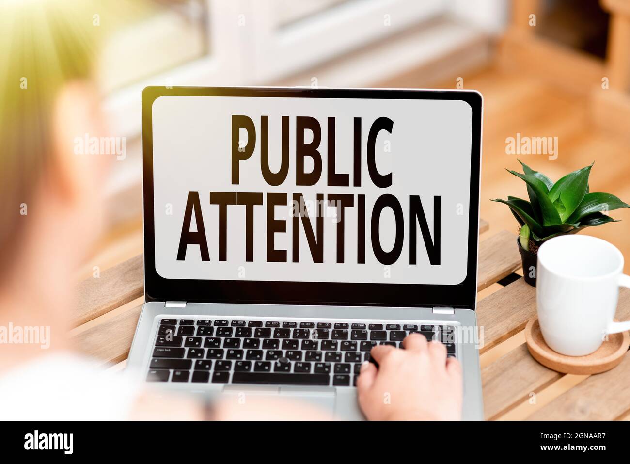 Hand writing sign Public Attention. Word for the attention or focus of ...