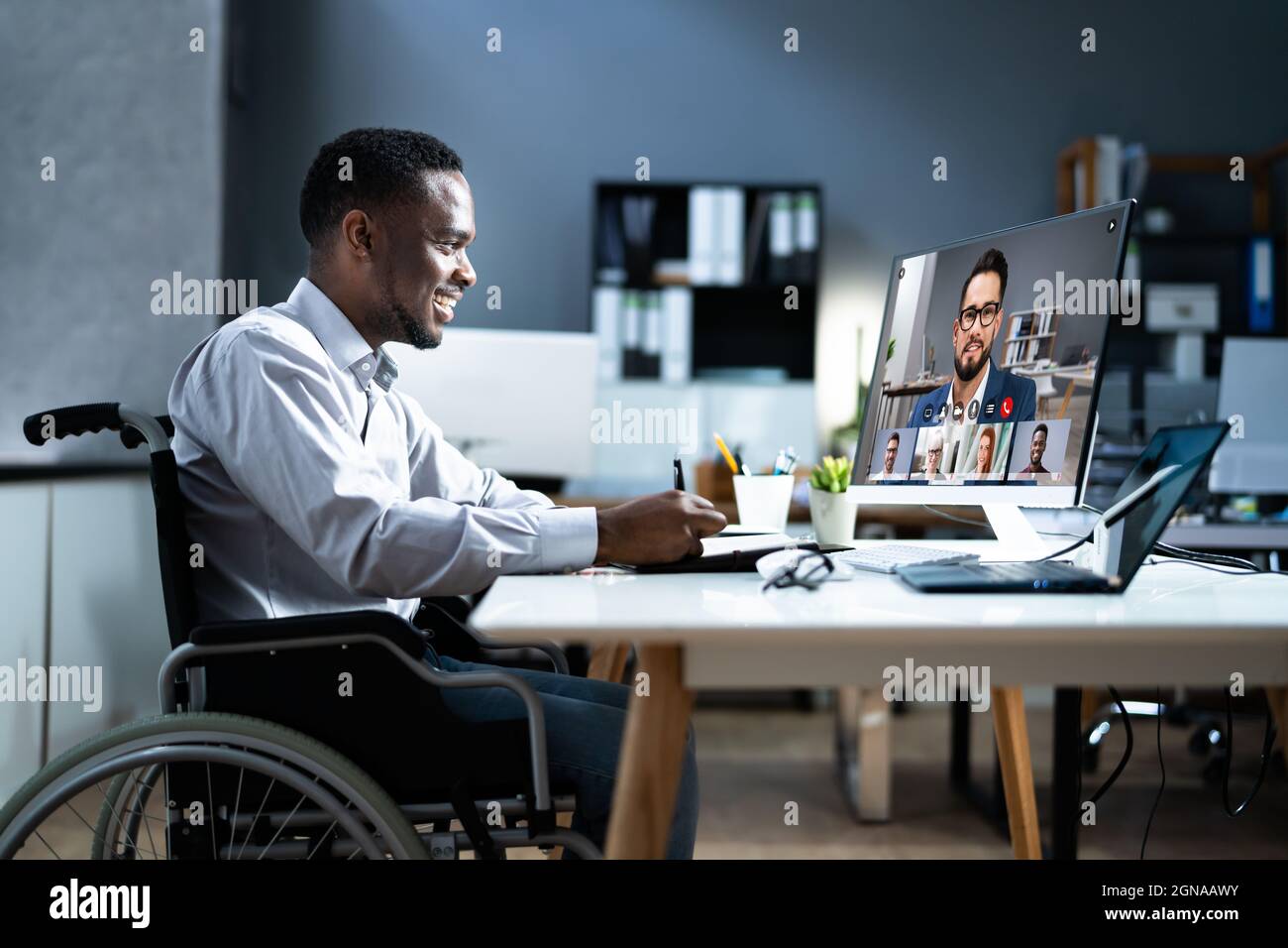 Online Virtual Video Conference Training On Desktop Computer Stock ...