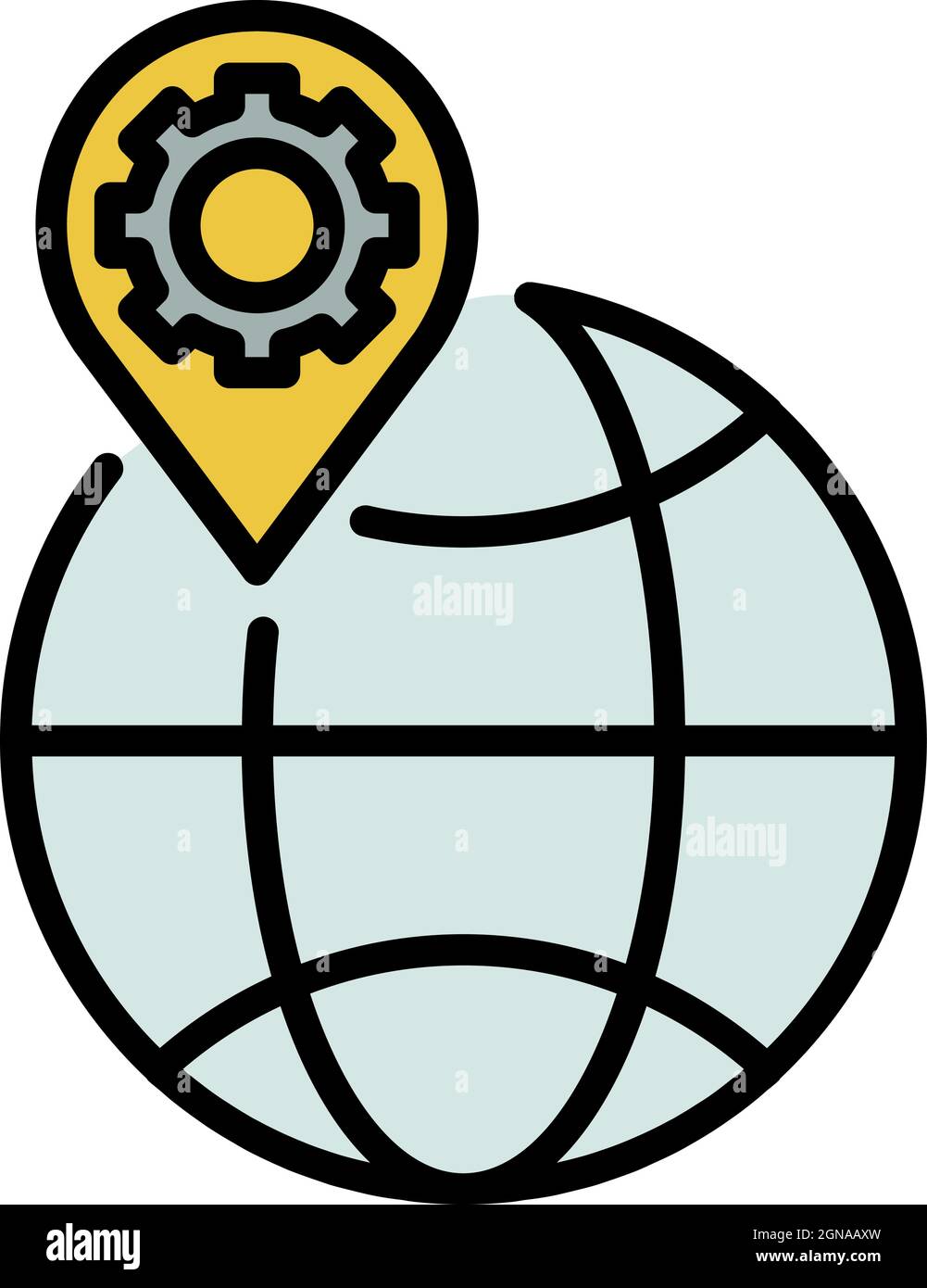 Globe geo tag gear icon. Outline globe geo tag gear vector icon color ...