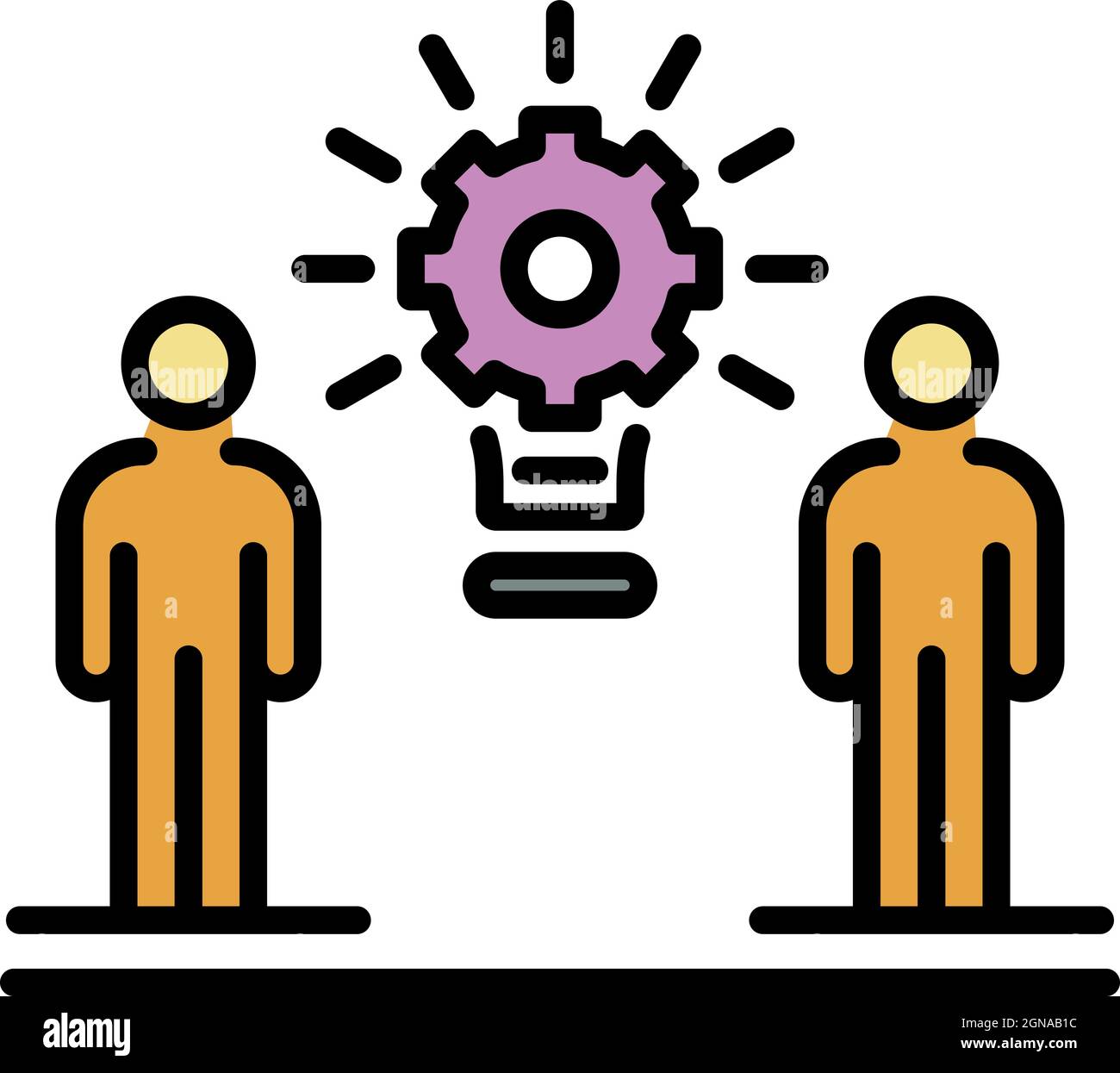 Two people and gear icon. Outline two people and gear vector icon color ...