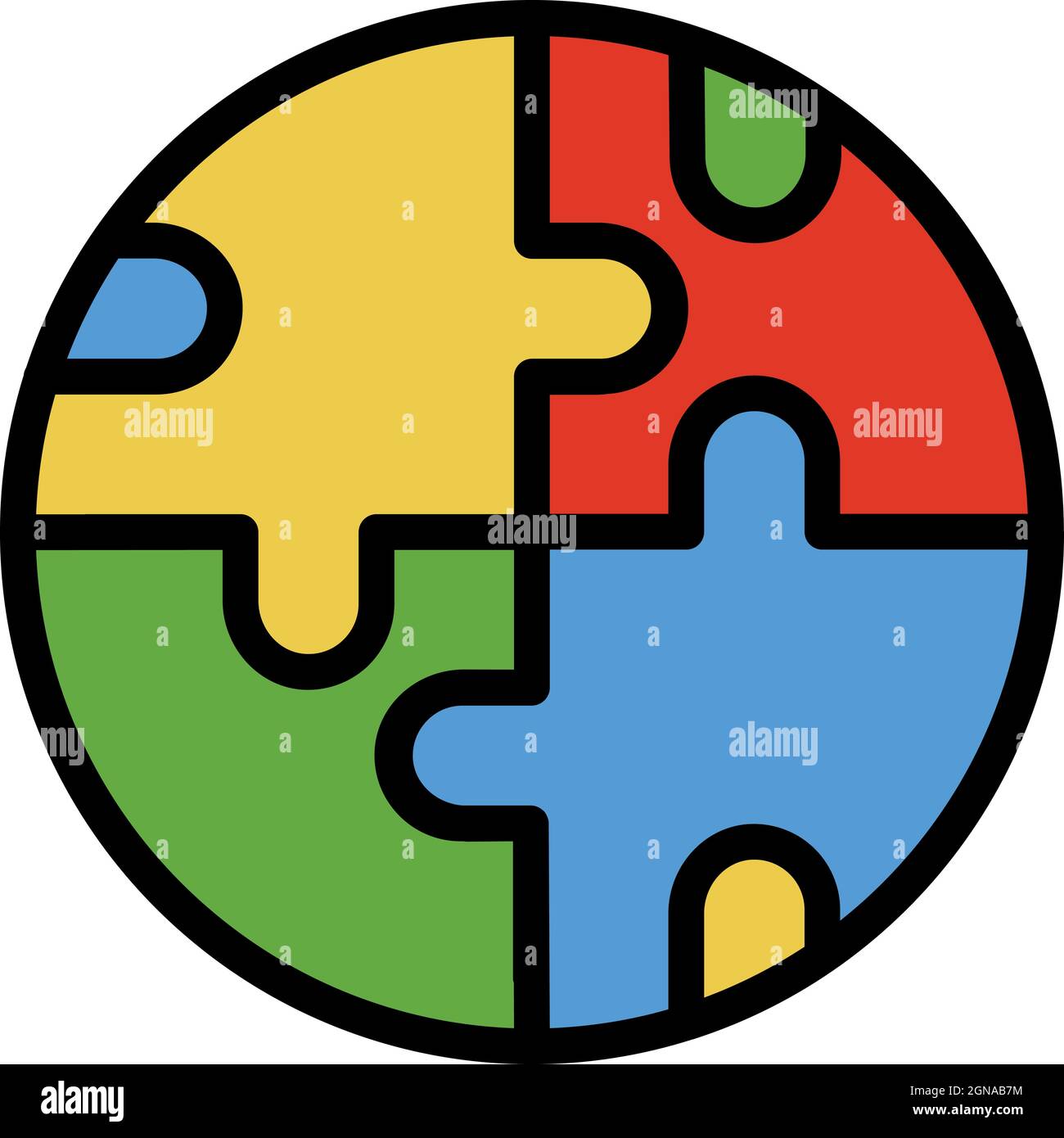 Puzzle circle icon. Outline puzzle circle vector icon color flat ...