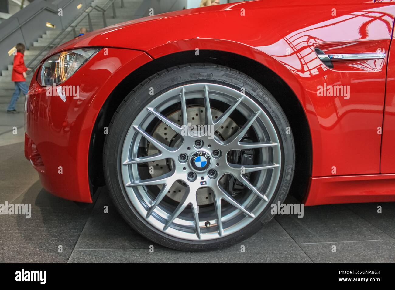 BMW M3 Coupe in E92 body to the showroom of the BMW Museum. Close-up ...