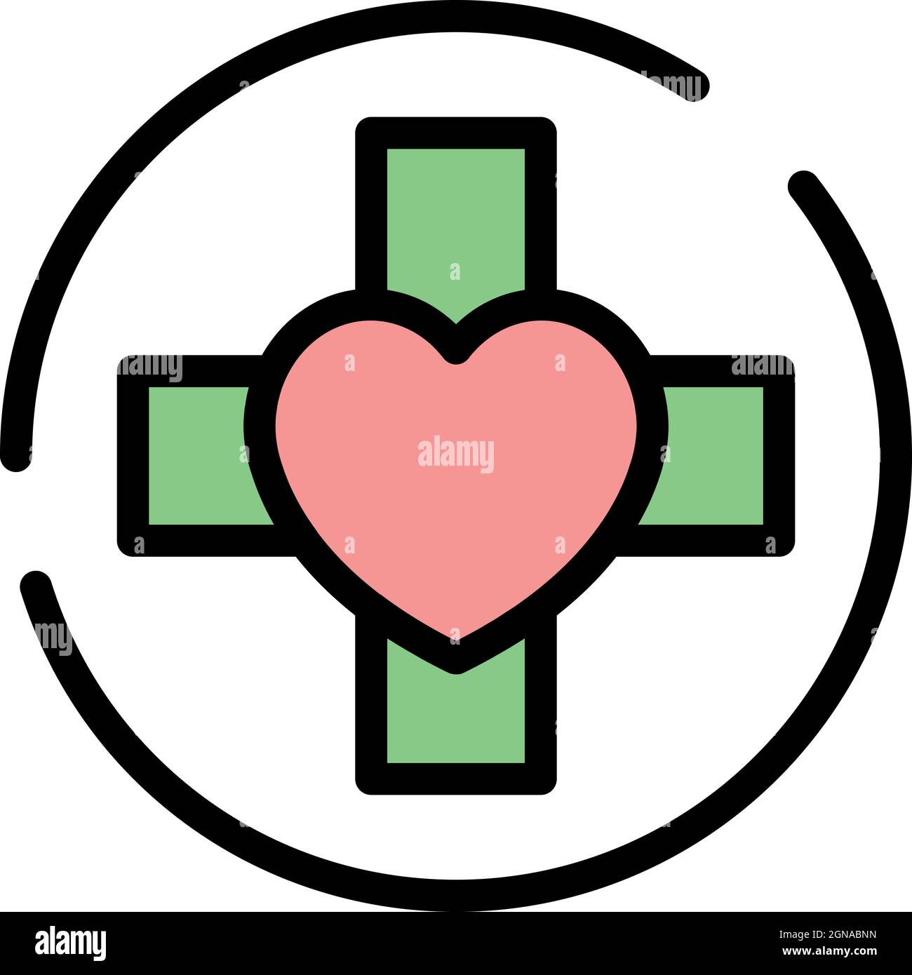 Cross in circle heart icon. Outline cross in circle heart vector icon ...