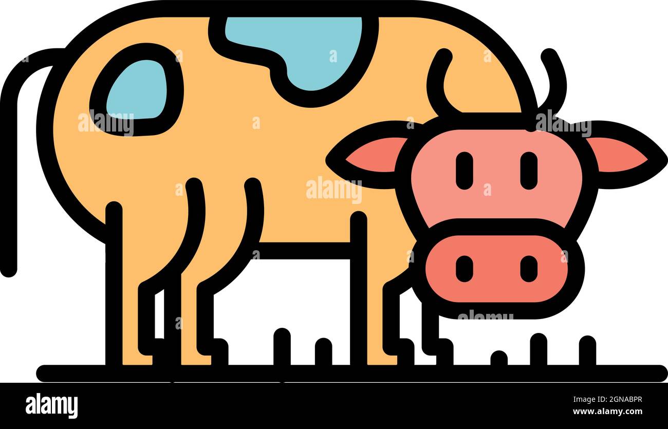 Cow side view icon. Outline cow side view vector icon color flat ...