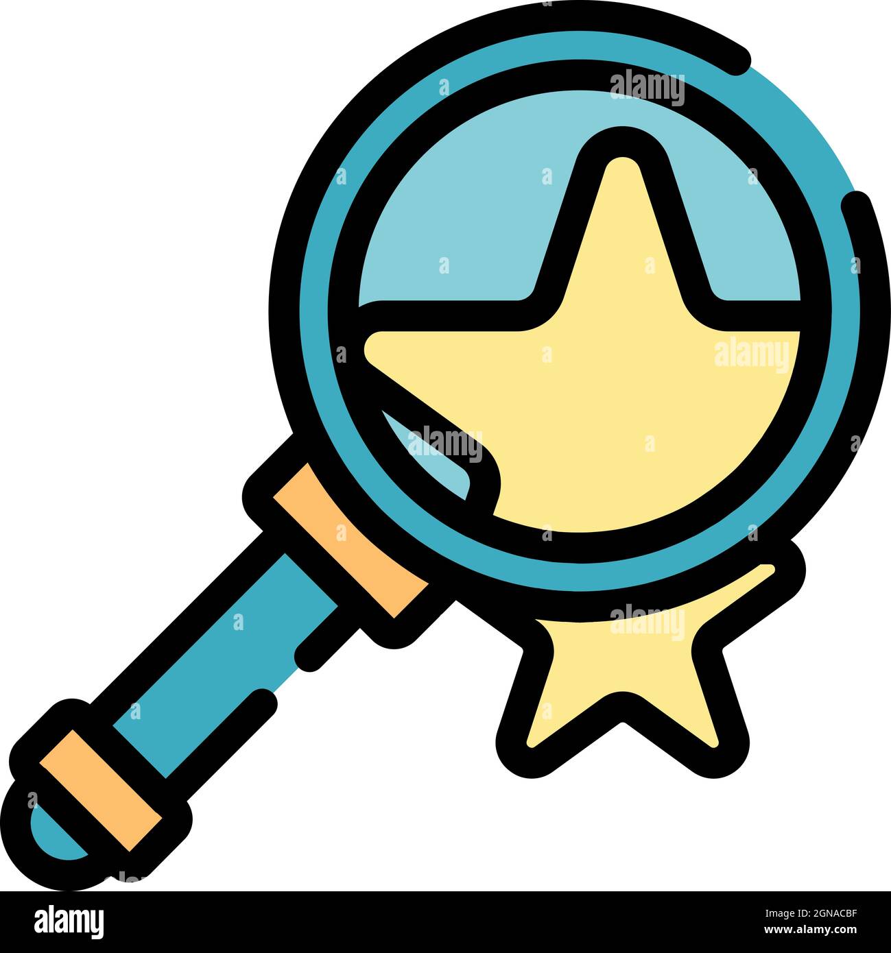 Magnifier and star icon. Outline magnifier and star vector icon color ...