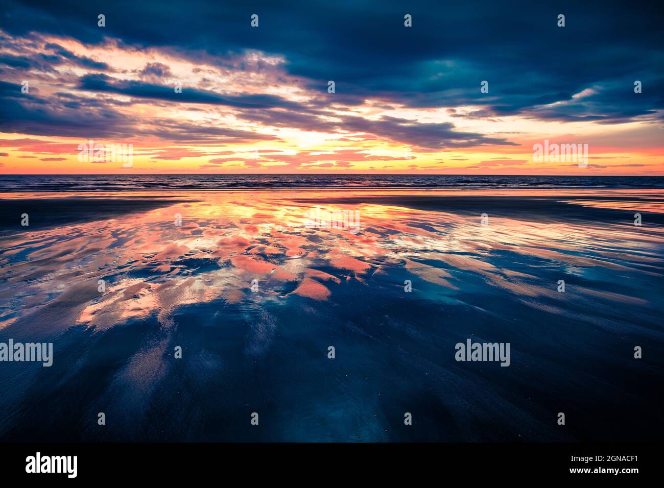 Dramatic summer sunset on the beach near Grundarfjordur town. Night ...
