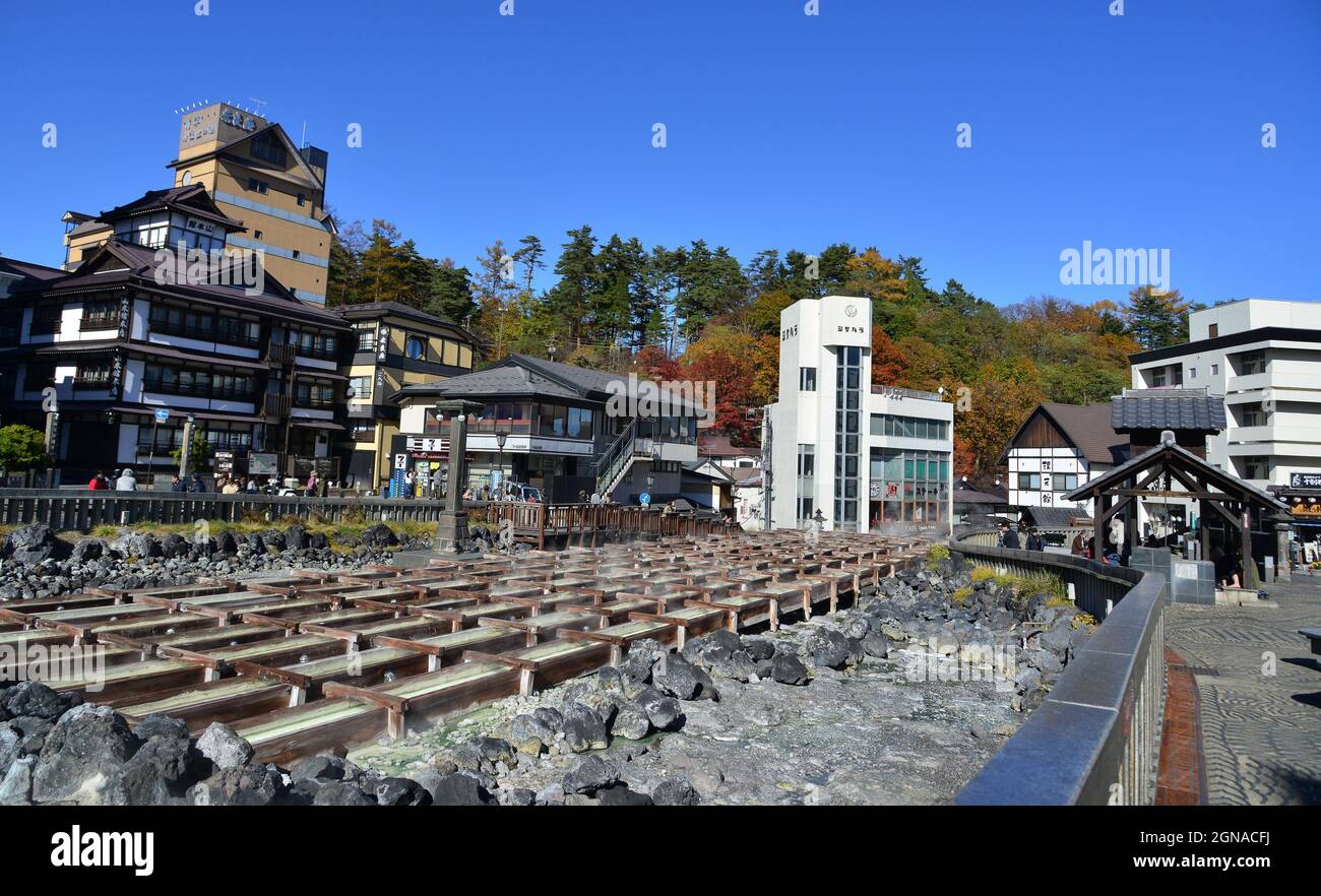 Gunma, Japan - Nov 8, 2019. Yubatake (Hot Water Field) of Kusatsu Onsen ...