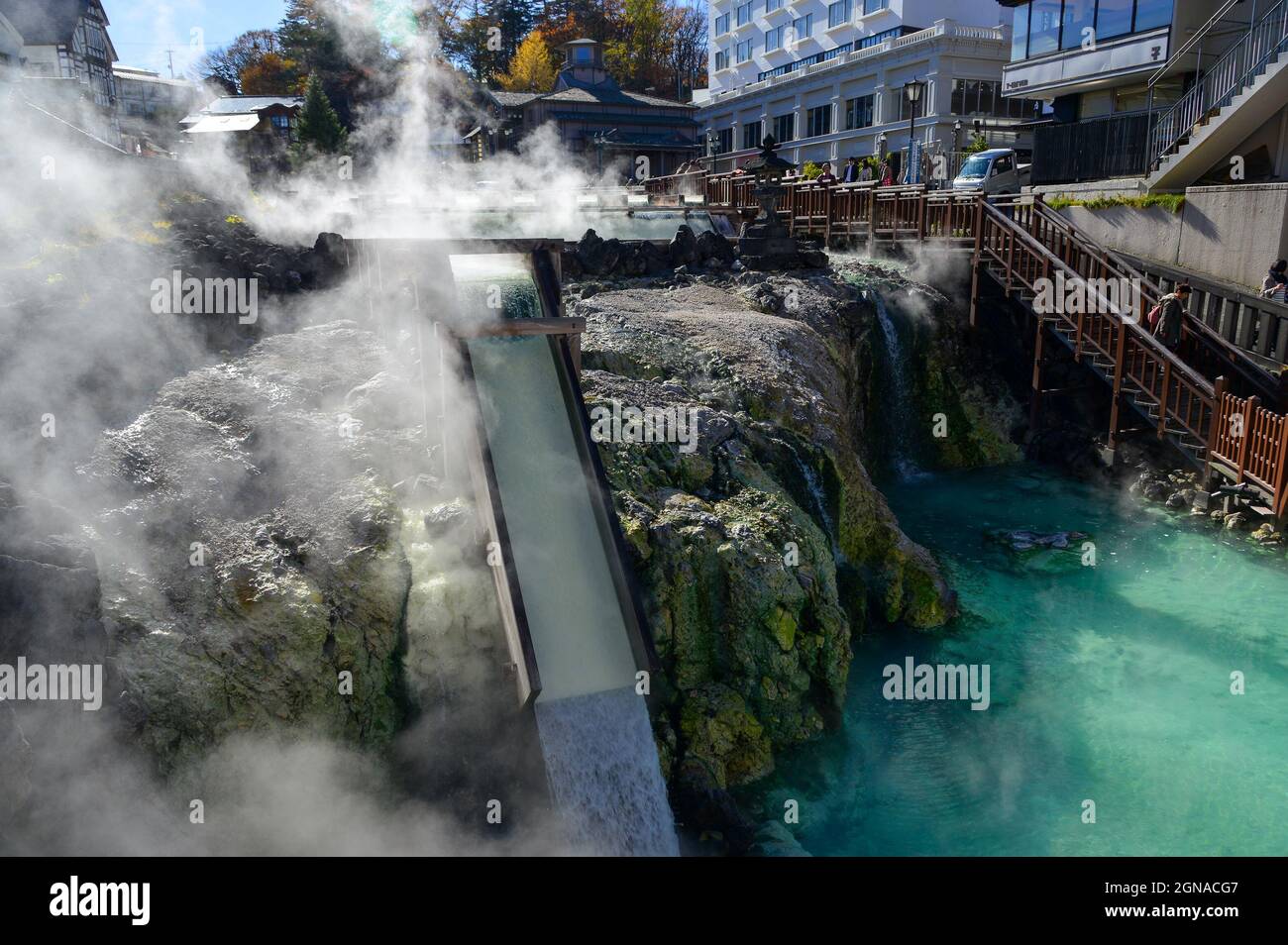 Gunma, Japan - Nov 8, 2019. Yubatake (Hot Water Field) of Kusatsu Onsen ...