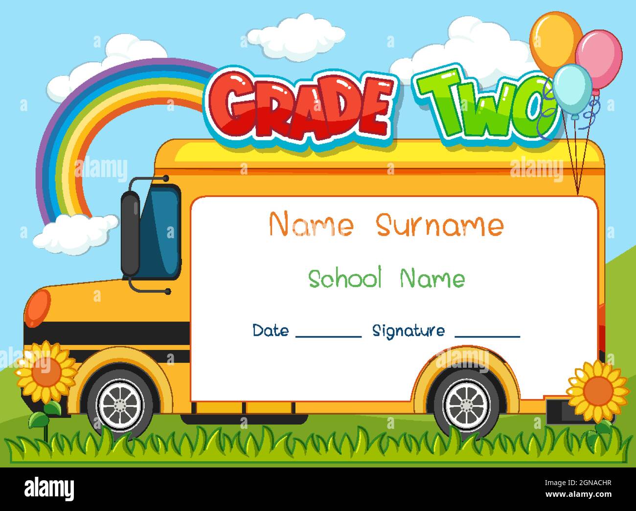 Grade two diploma or certificate template illustration Stock Vector ...