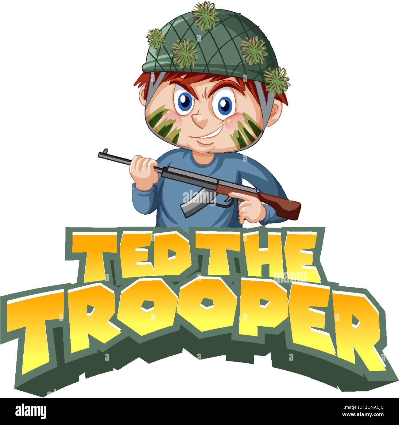Ted The Trooper logo text design with a boy holding rifle illustration ...
