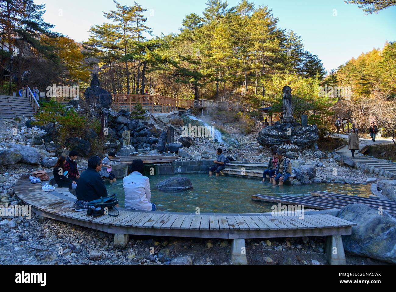 Gunma, Japan - Nov 8, 2019. Hot water pond at Kusatsu Onsen in Gunma ...