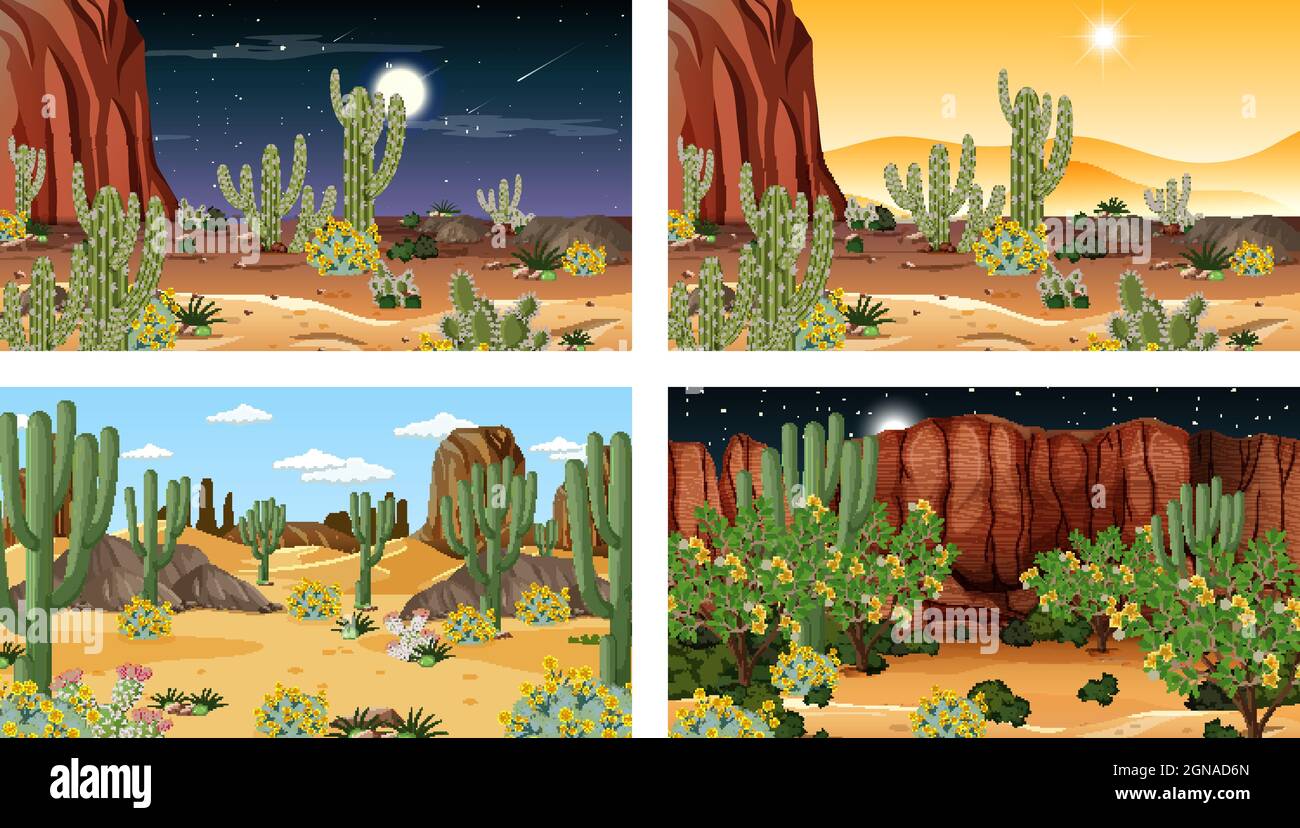 Different scenes with desert forest landscape illustration Stock Vector ...