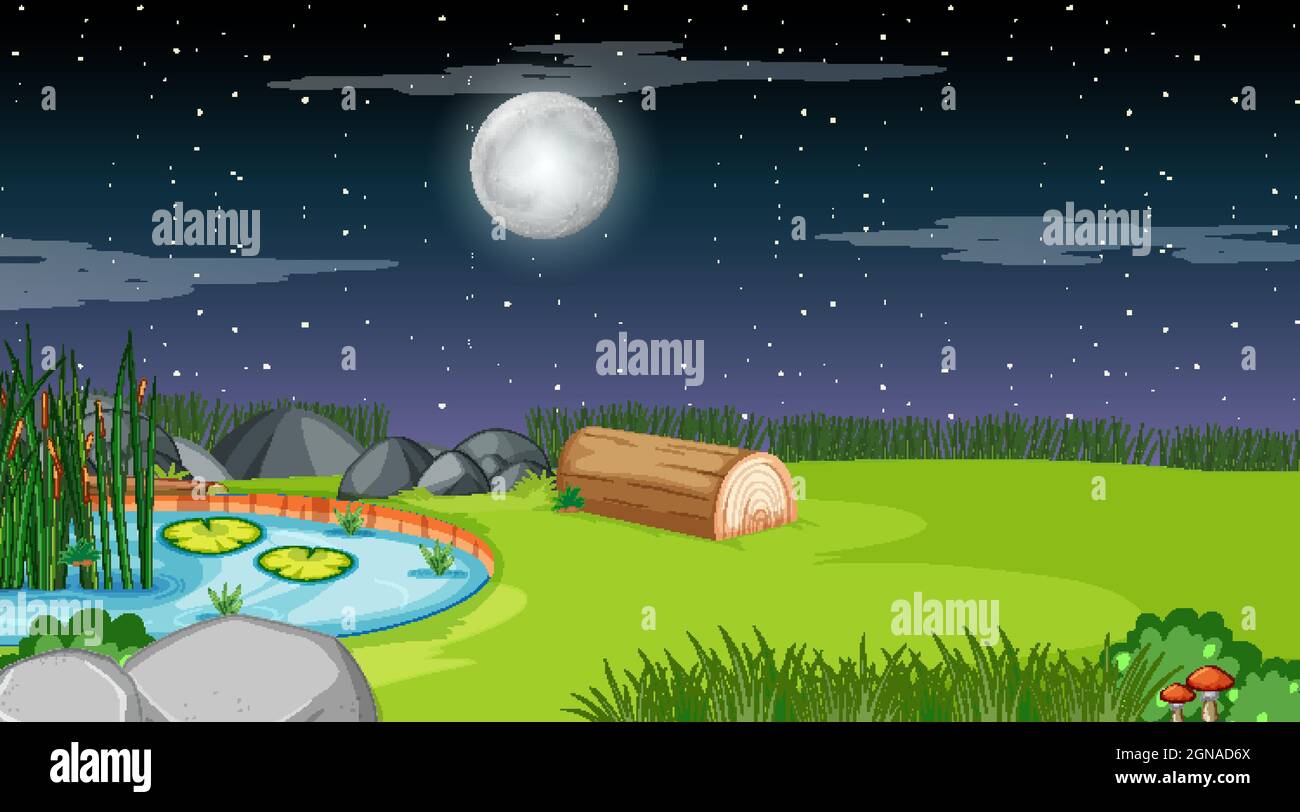 Nature forest landscape at night scene illustration Stock Vector Image ...